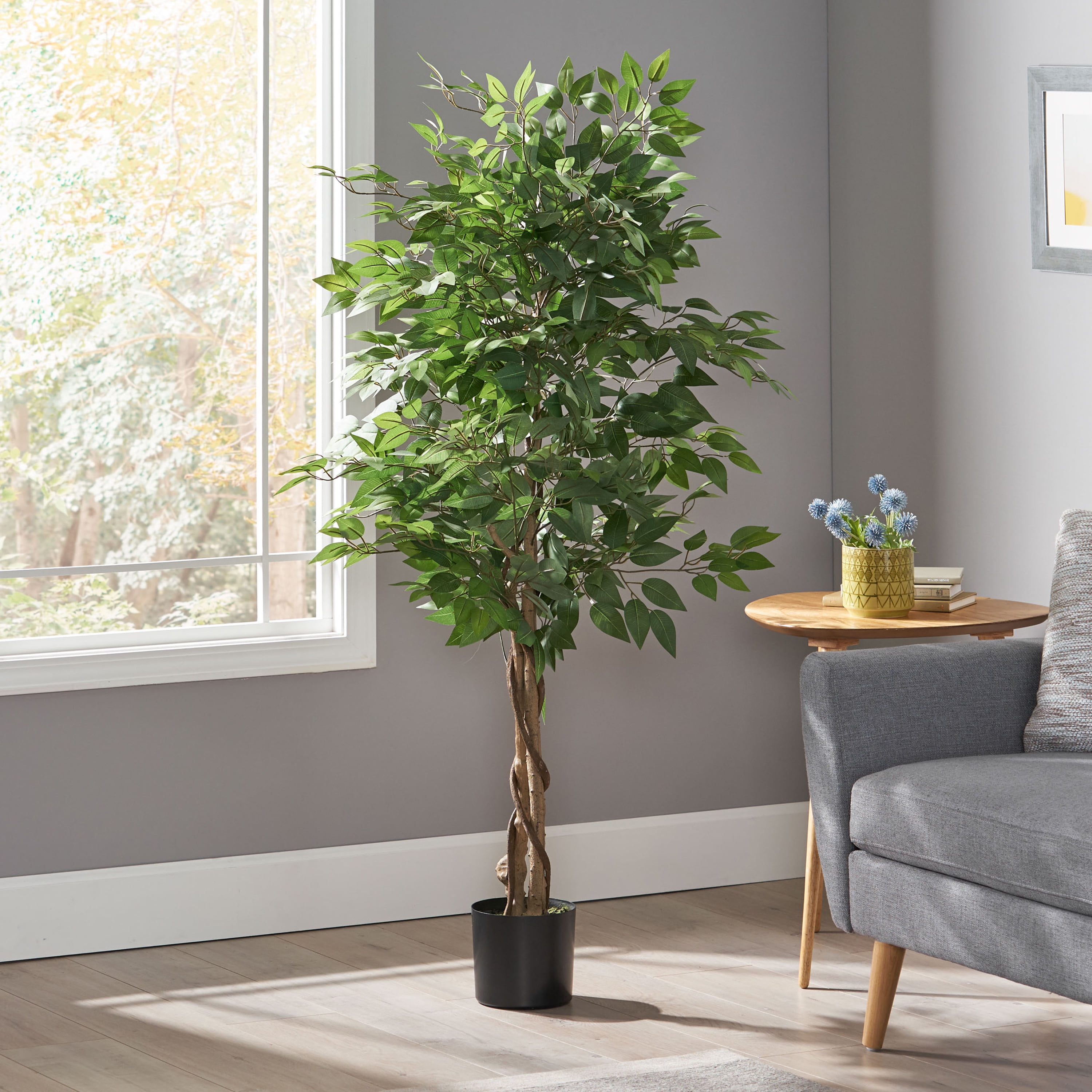 Euroco 4.9FT Artificial Ficus Tree with Realistic Leaves and Natural ...