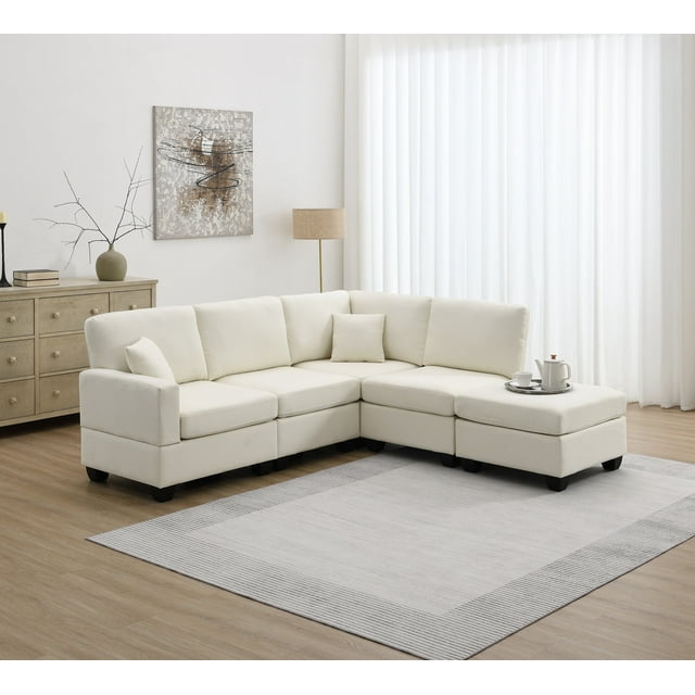 Euroco 5 Seat L Shaped Sofa Modular Couch Set with Ottoman for Living ...