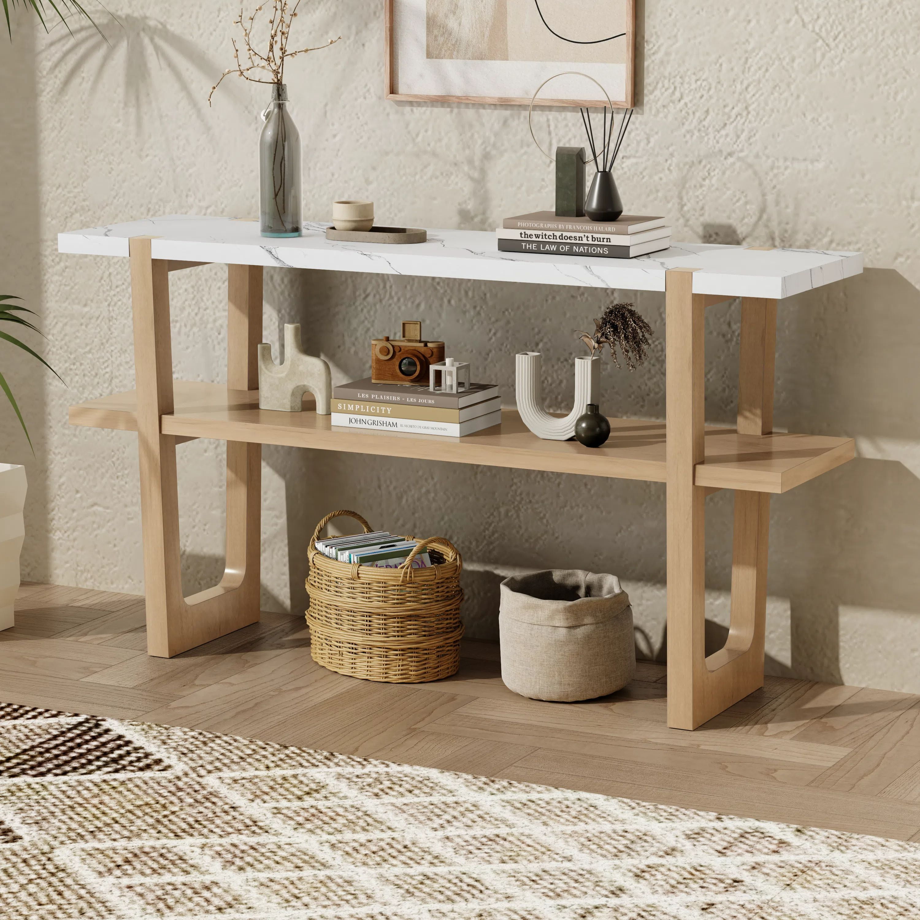 Euroco 54" Long Console Table, Wooden Rectangular Sofa Table Behind the ...