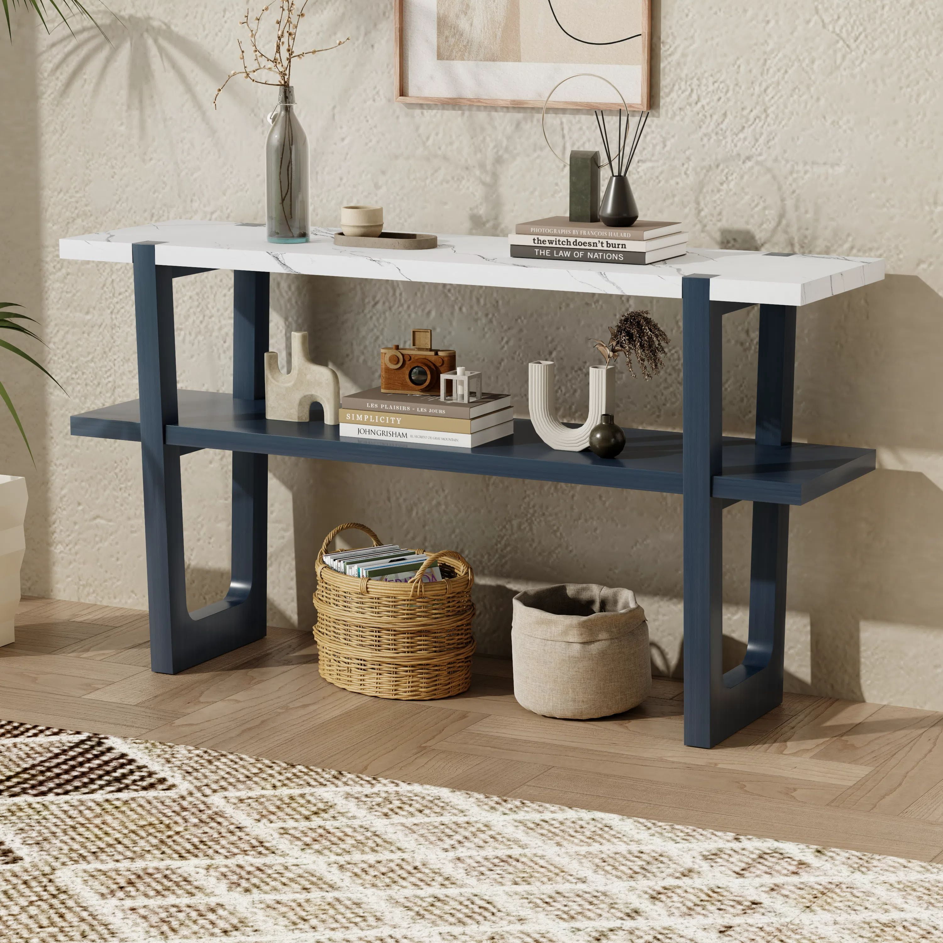 Euroco 54" Long Console Table, Wooden Rectangular Sofa Table Behind the ...