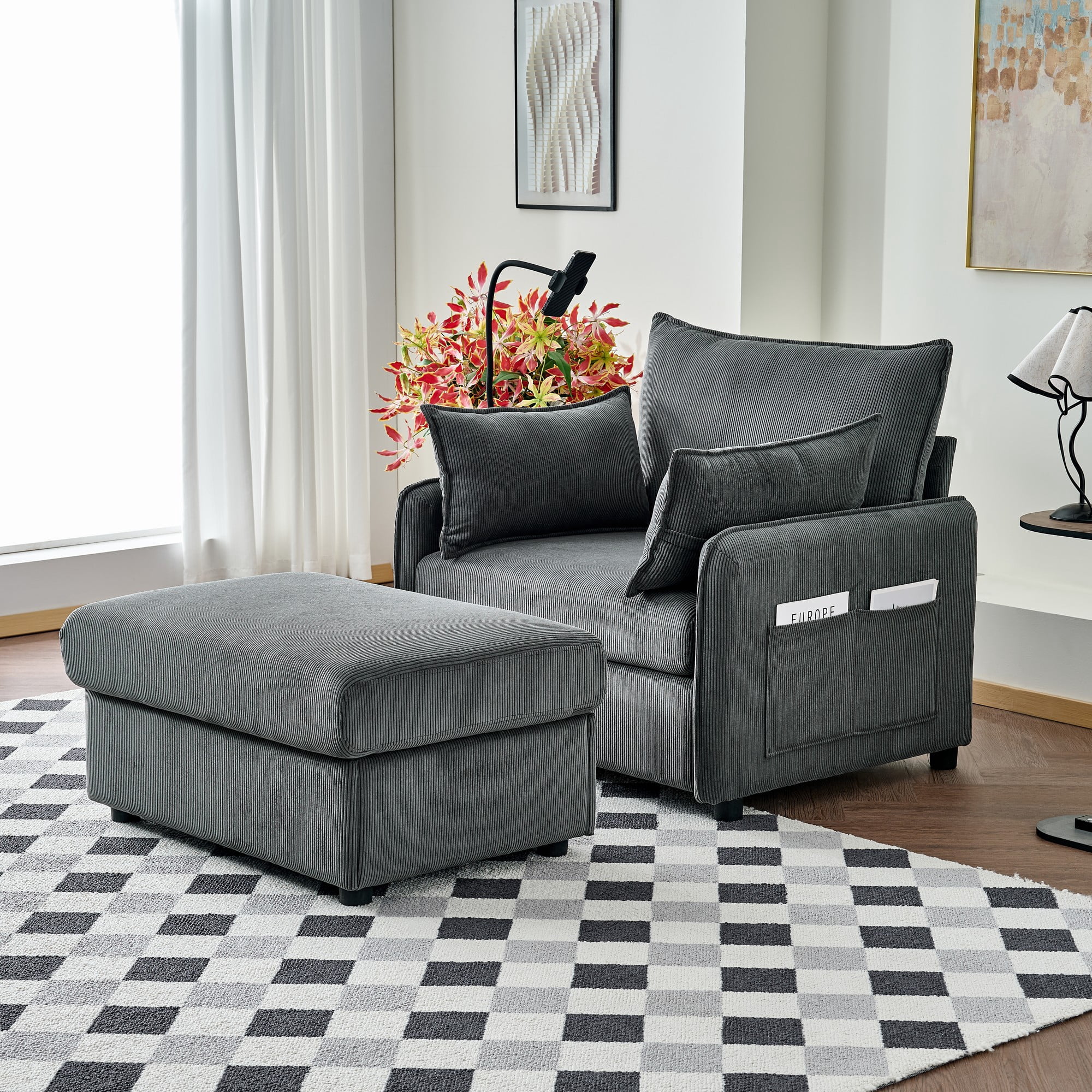 Euroco 55" Oversized Chaise Lounge Chair Indoor with Ottoman and ...