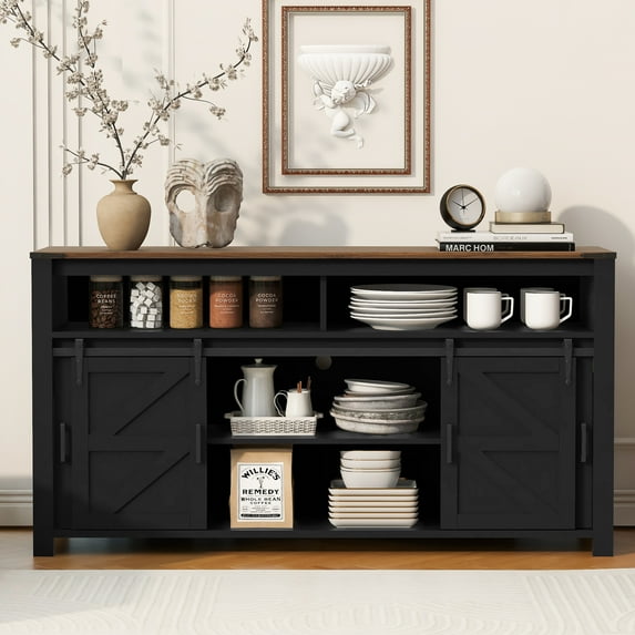 Euroco 59" Buffet Cabinet with Storage, Farmhouse Sideboard Cabinet ...