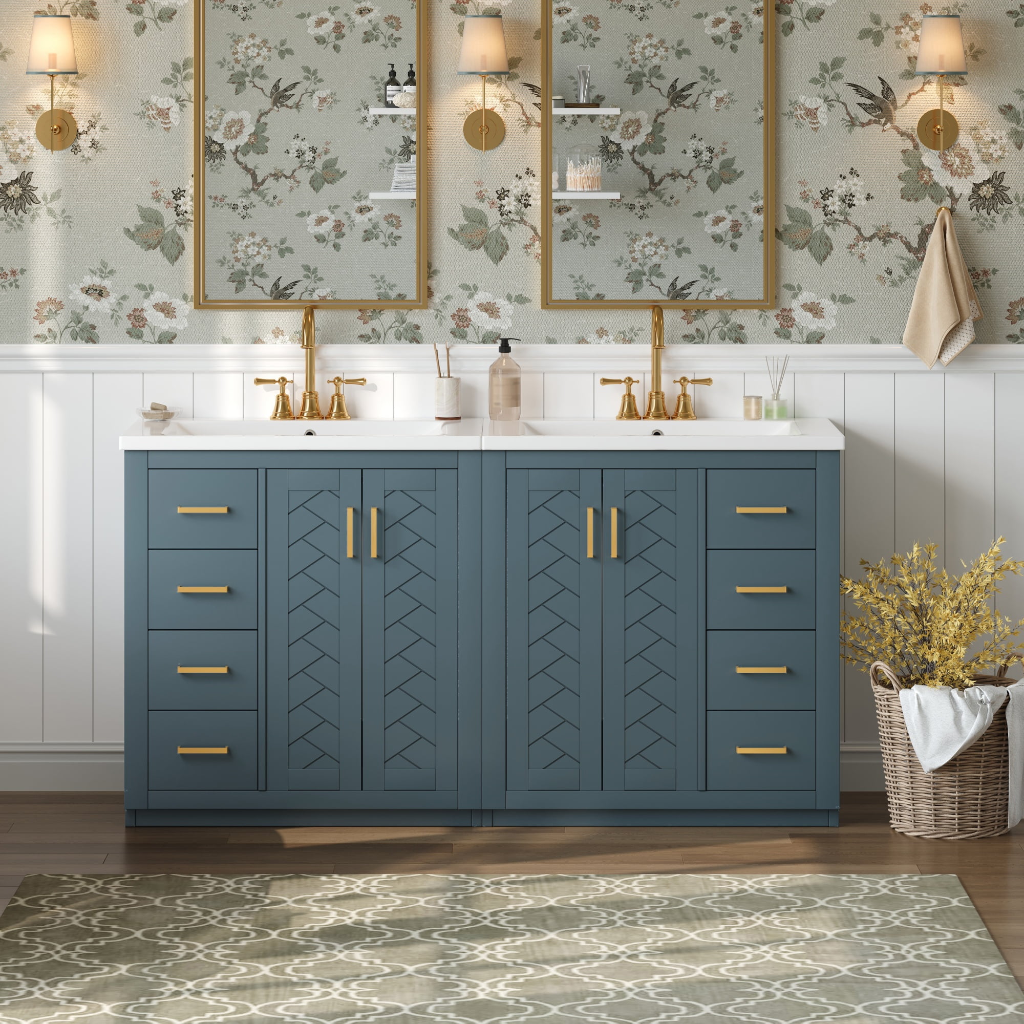 Euroco 60'' Bathroom Vanity with Ceramic Sink Combo,Solid Wood Frame Bathroom Storage Cabinet ...