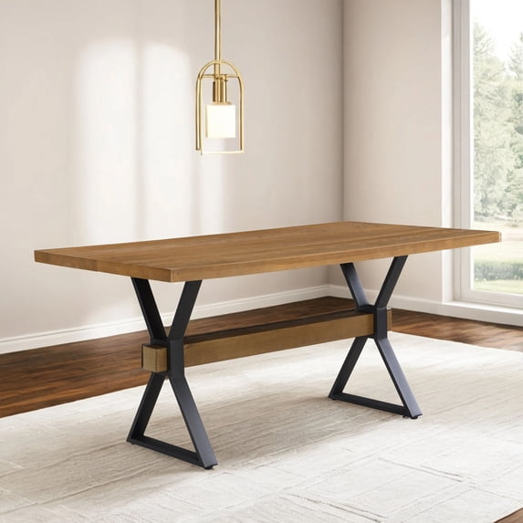 Euroco 63" Wood Rectangular Dining Table for 4-6, Kitchen Table with X ...