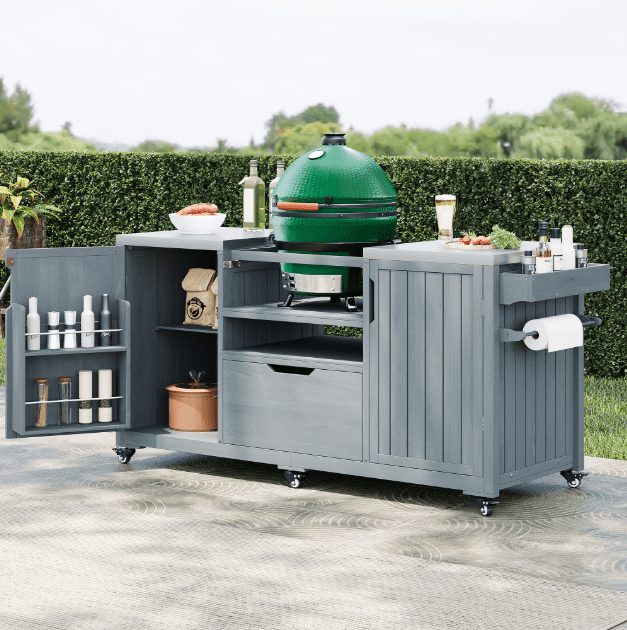 Euroco 66.5" Outdoor Grill Table with Stainless Steel Top,Solid Fir ...