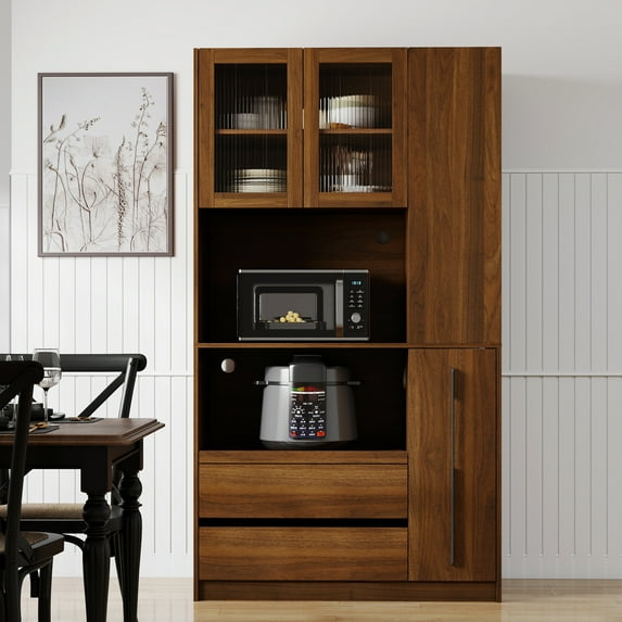 Euroco 70.87" Tall Kitchen Pantry Cabinet with multi-functional pull ...