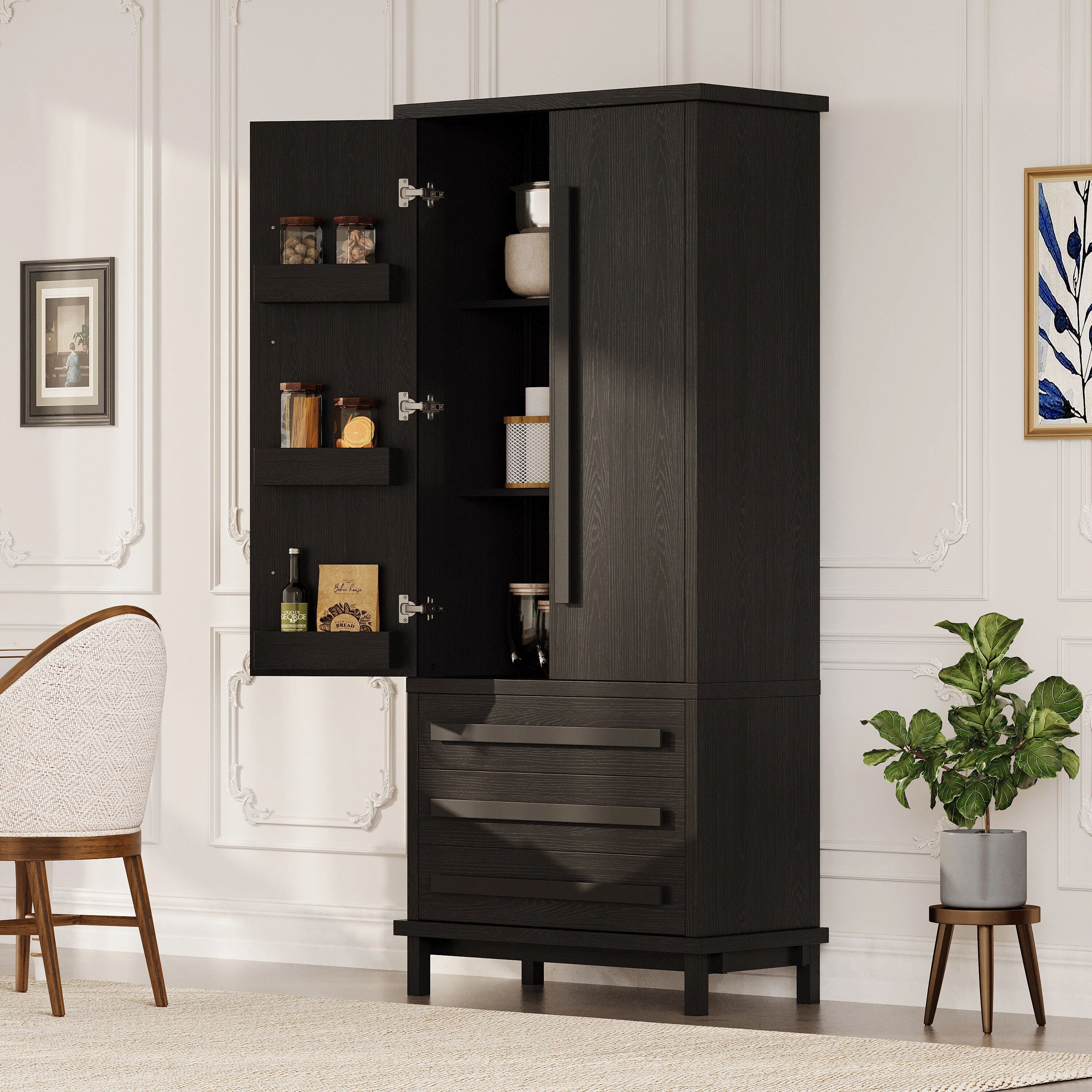 Euroco 70" Kitchen Pantry Cabinet,Large Food Storage Pantry Cabinet ...