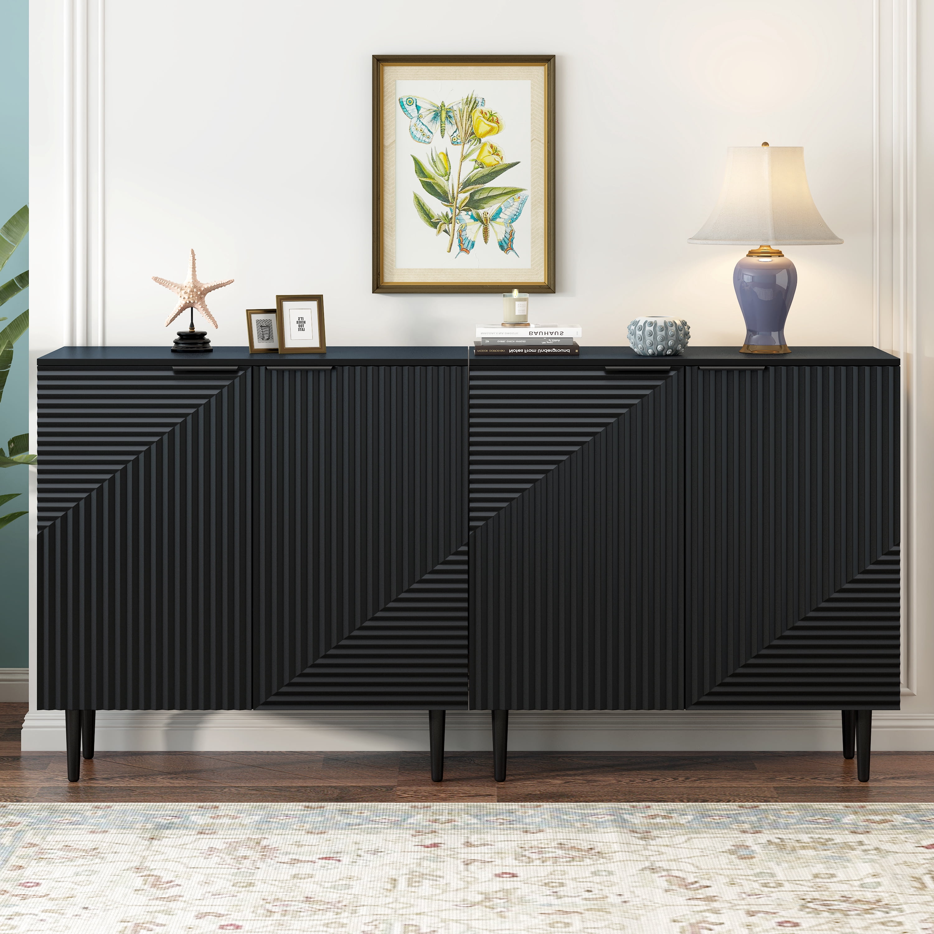 Euroco 70" Sideboard Buffet Cabinet Set of 2, Modern Accent Cabinets ...