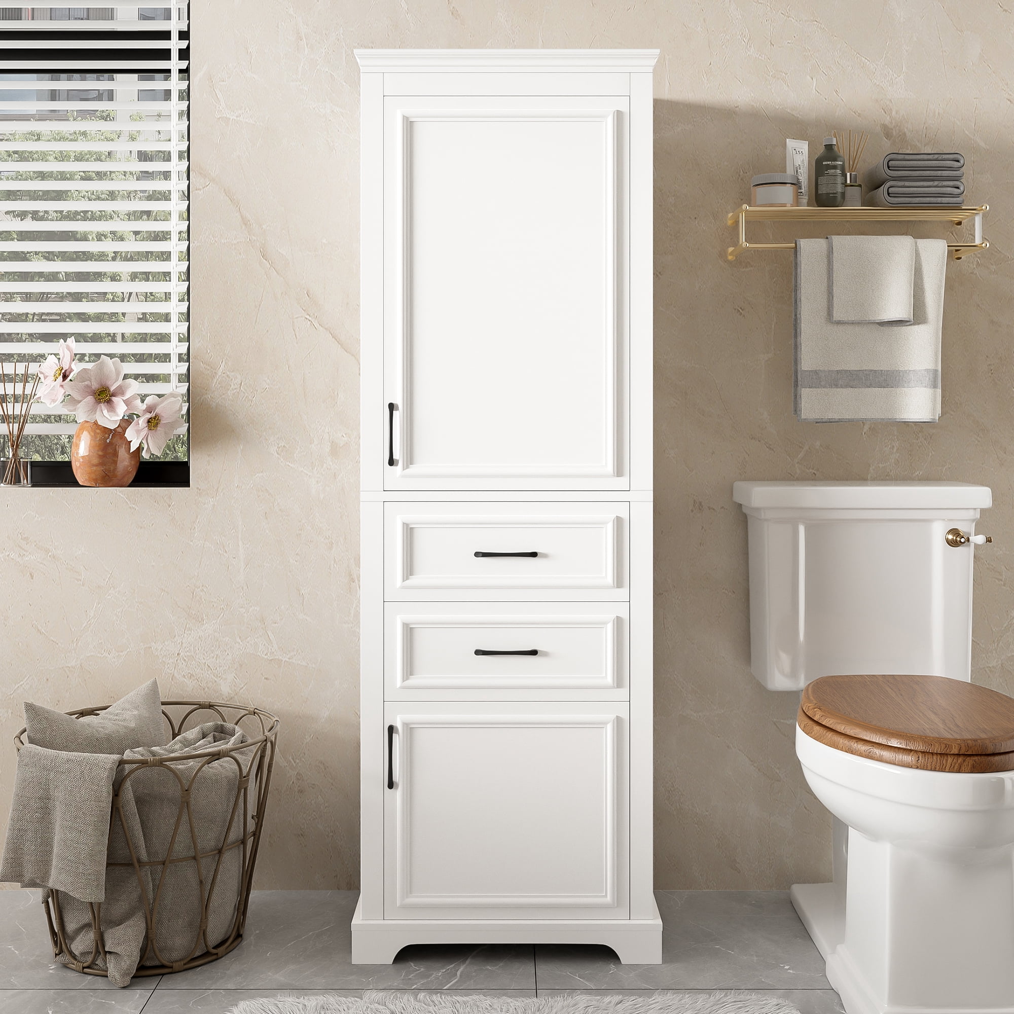 Euroco 71-inch tall freestanding bathroom vanity with damping-hinge ...