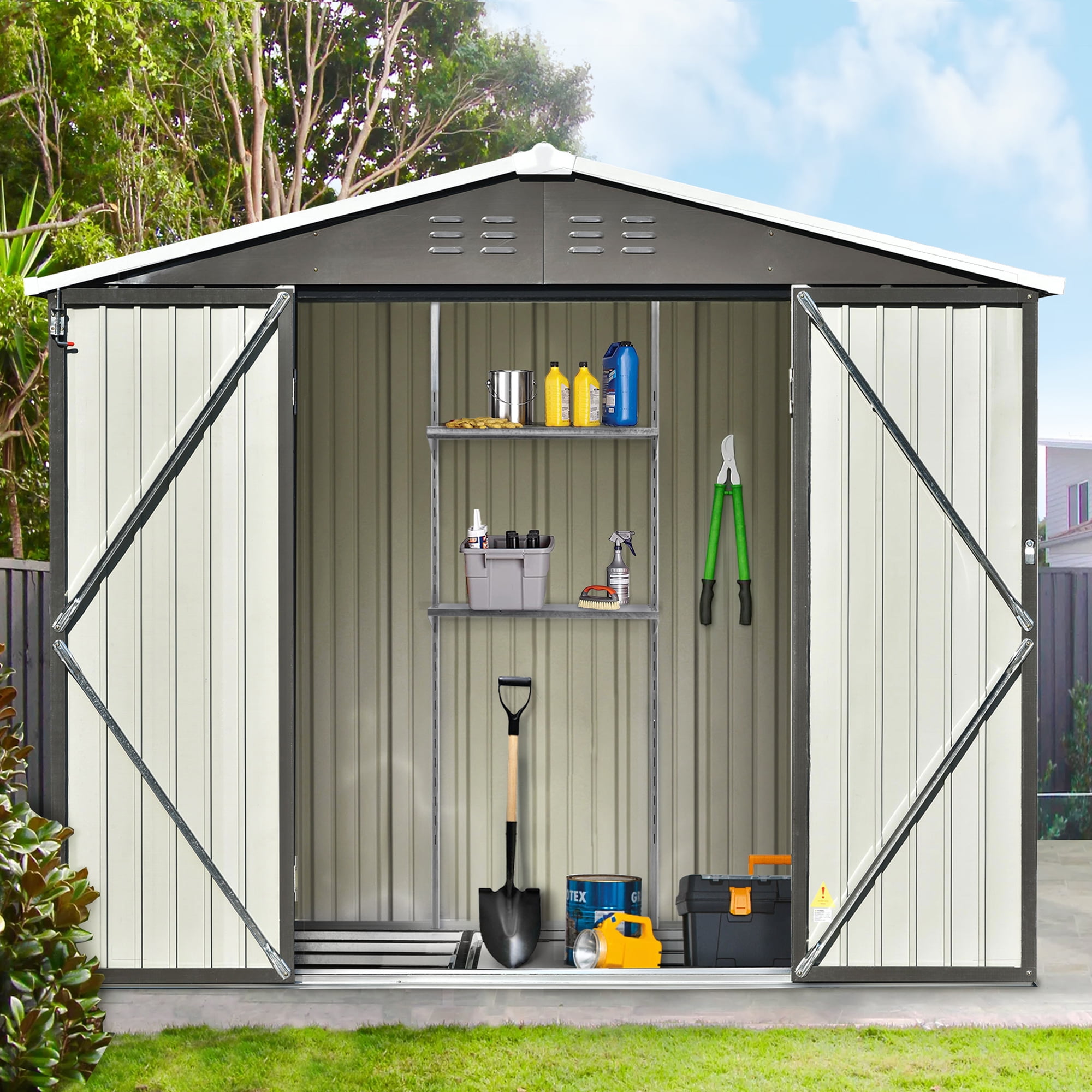 Euroco 8' x 6' Outdoor Metal Storage Shed, Tools Storage Shed ...
