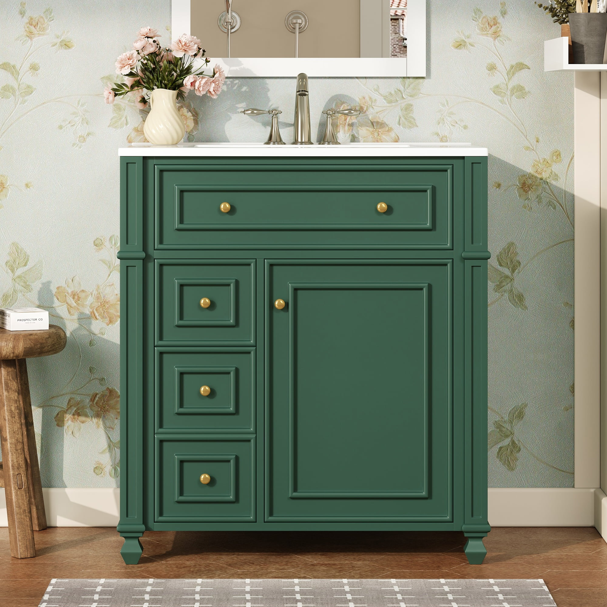 Euroco Bathroom Vanity Cabinet with Ceramic Sink Basin, 30 Inch ...