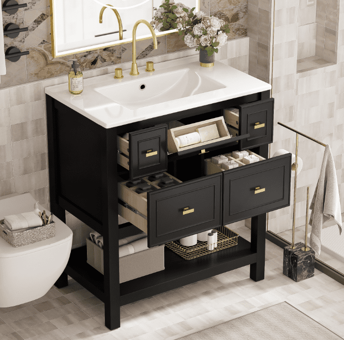 Euroco Bathroom Vanity with Sink – 5-Drawer MDF Cabinet with Concealed ...
