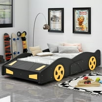Euroco Modern Wood Race Car-Shaped Twin Platform Bed for Kids’ Bedroom ...