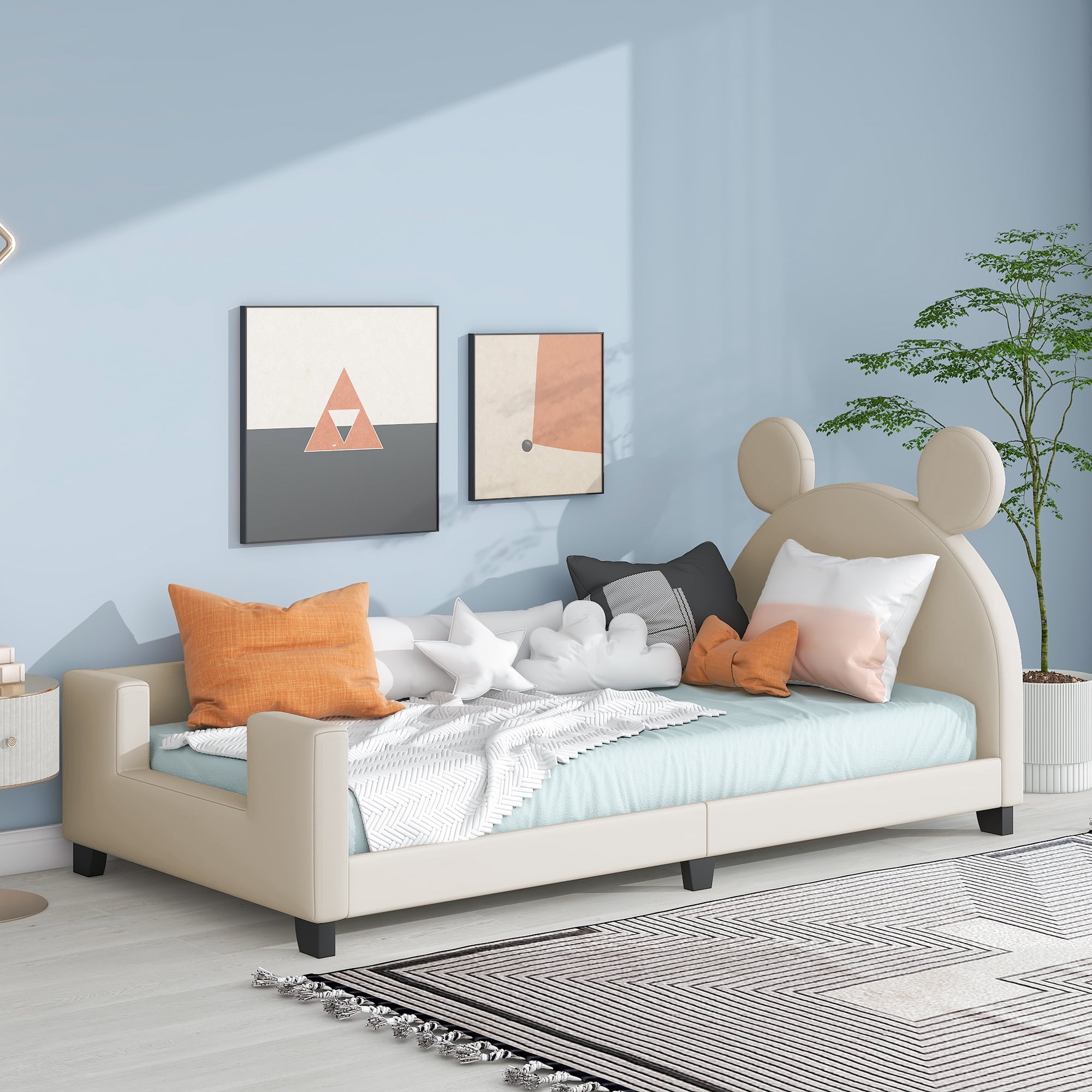 Euroco Cartoon Platform Bed, Twin Size Upholstery Daybed with Headboard ...