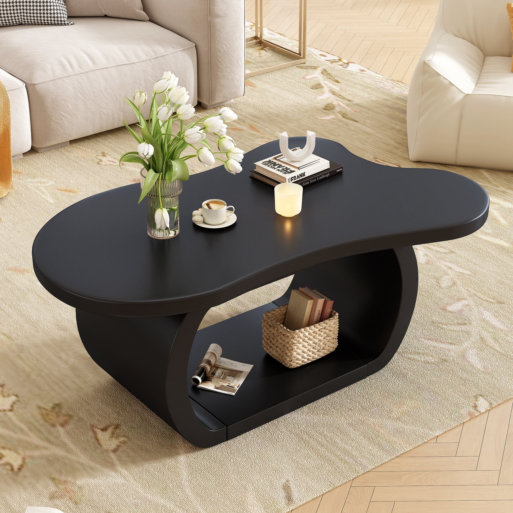 Euroco Charming Irregular-Shaped Coffee Table with Curved Legs, Cloud ...