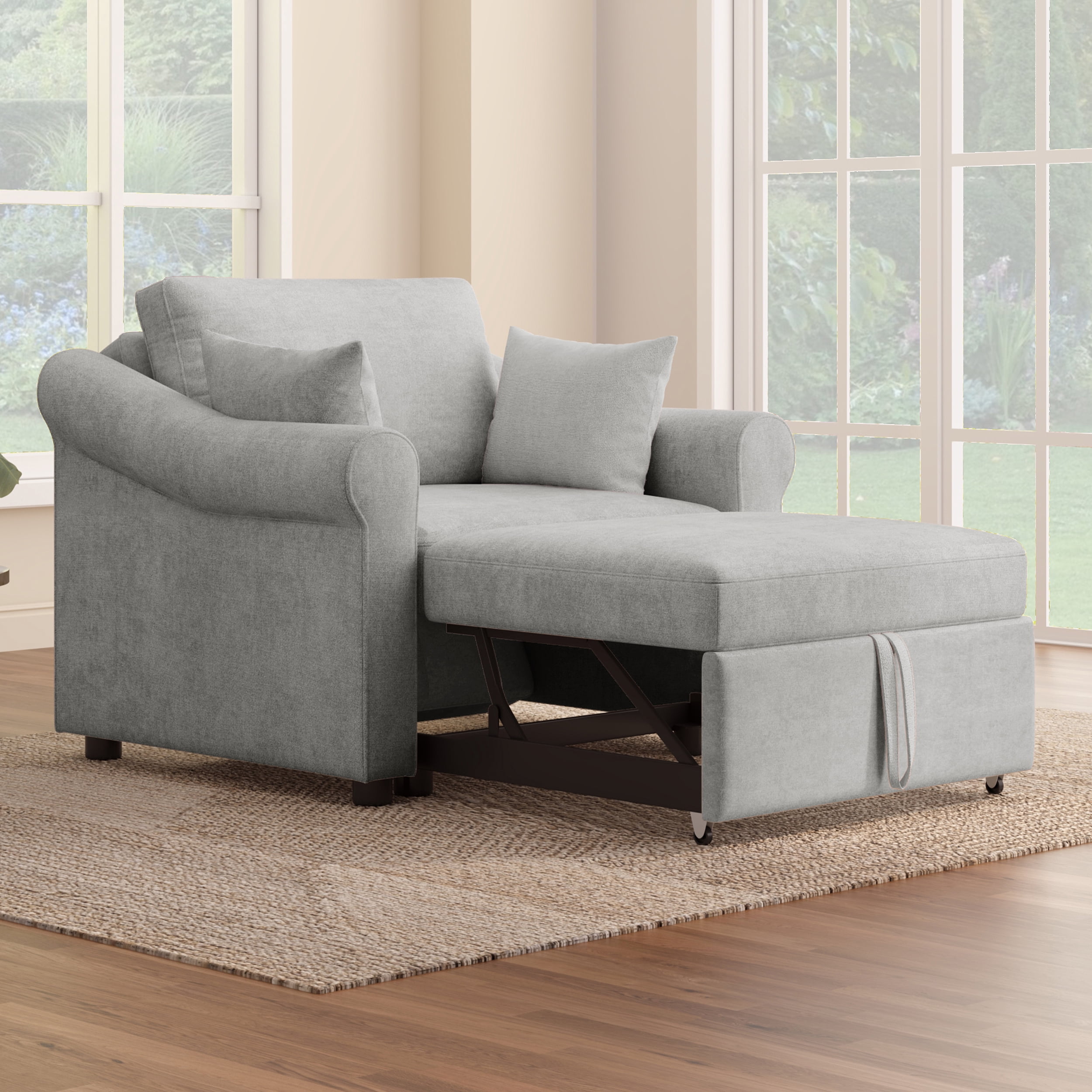 Euroco Chenille Convertible Sleeper Chair with Adjustable Backrest, 3 ...
