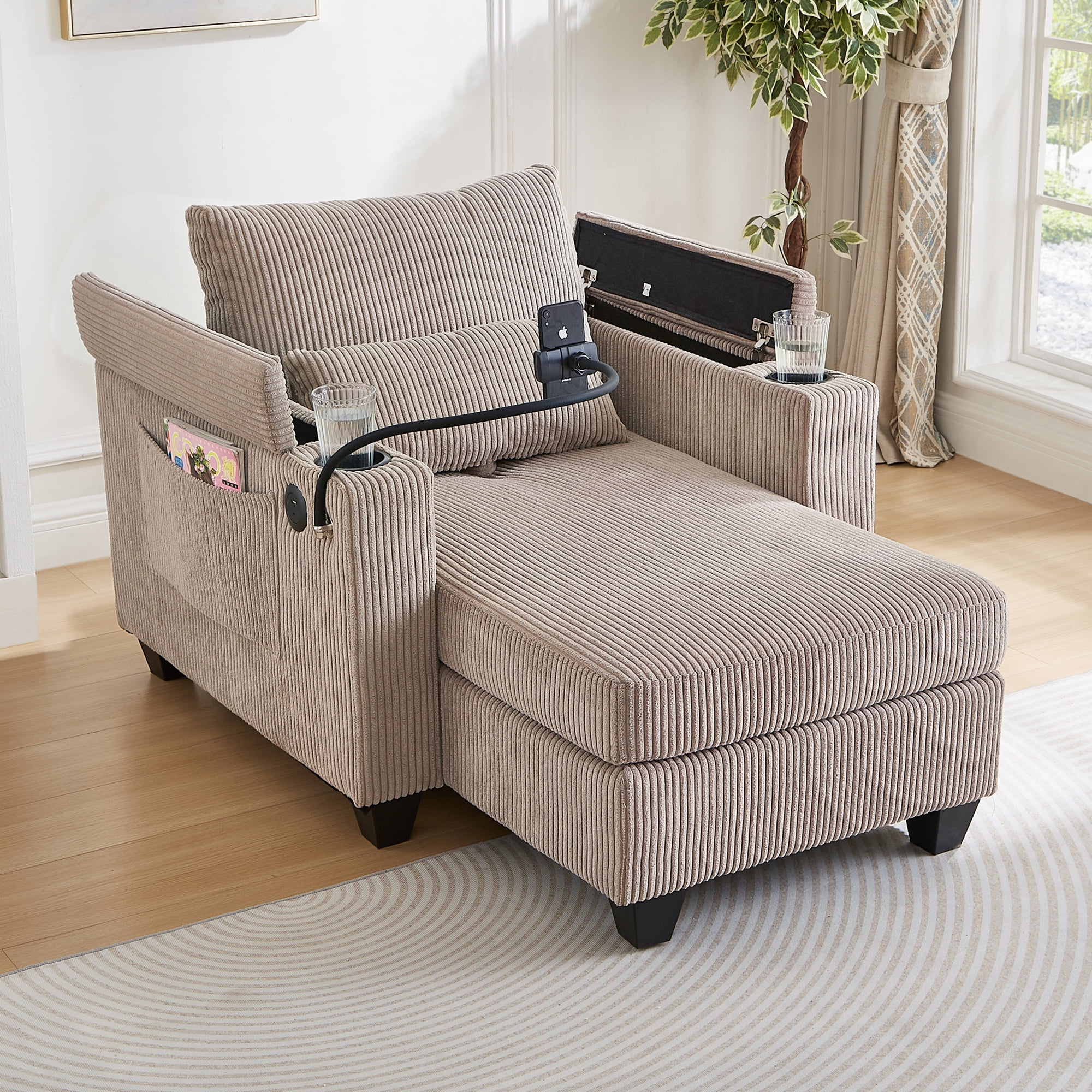 Euroco Convertible Sofa Chair with Chaise Lounge Extension, Hidden ...