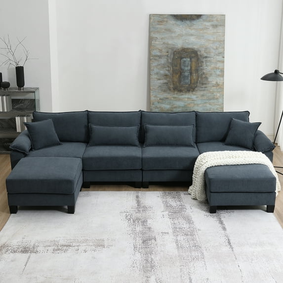 Euroco Corduroy U Shaped Combinable Sofa with Armrest Bags, Gray ...