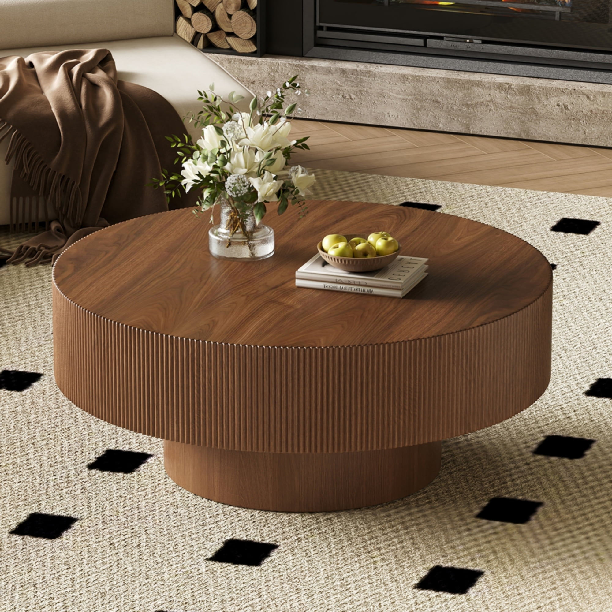 Euroco Elegant Easy Assembly Round Coffee Table with 6.8" Thick ...
