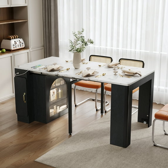Euroco 59" Extendable Dining Table with 3 Removable Leaves for 4,Mobile ...