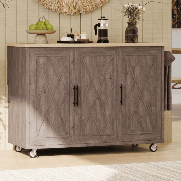 Euroco Farmhouse Kitchen Island Cart with Drop Leaf, Internal Racks ...