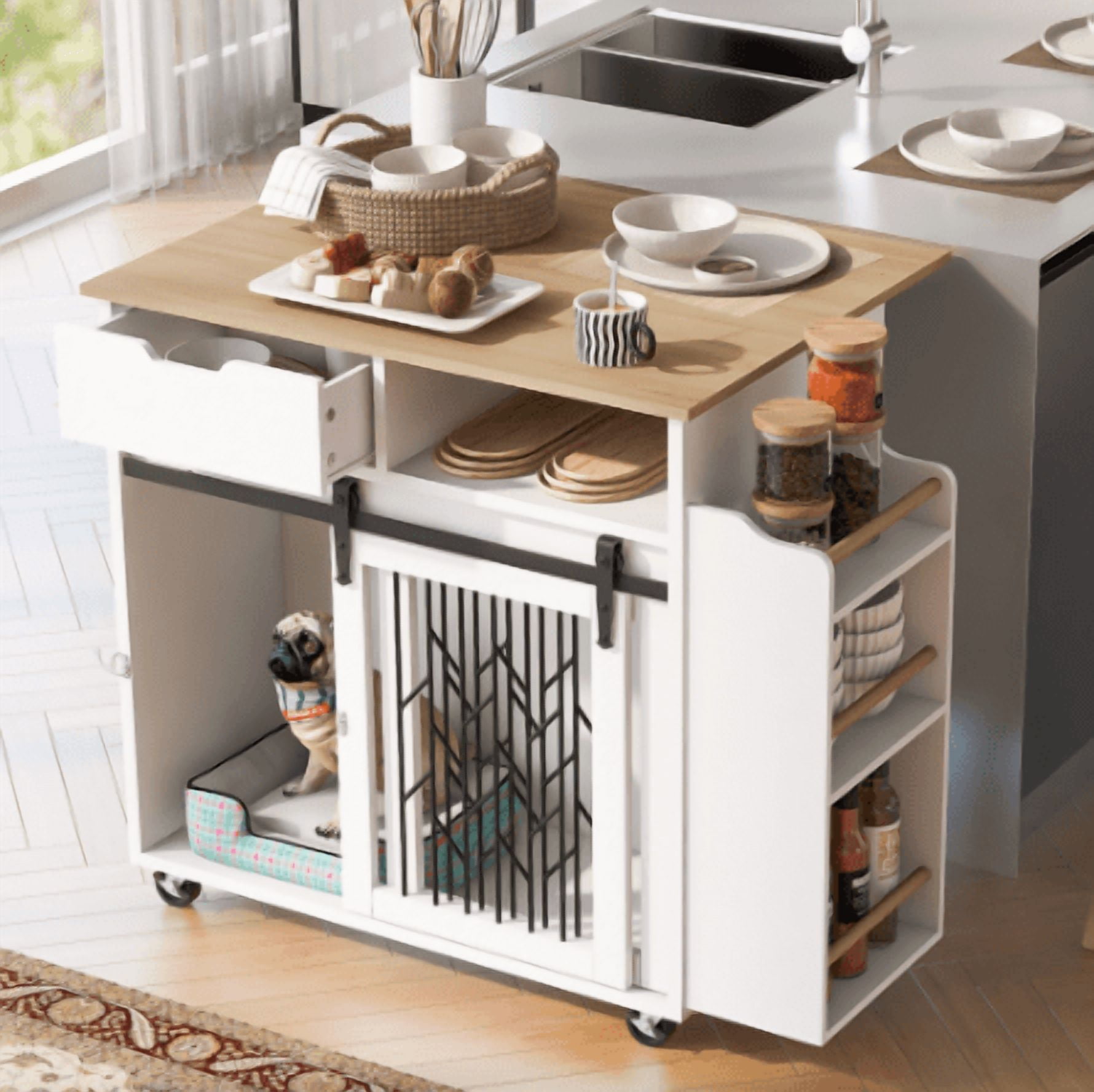 Euroco Furniture Style 2 in 1 PET FRIENDLY Dog Crate Kitchen Island End ...