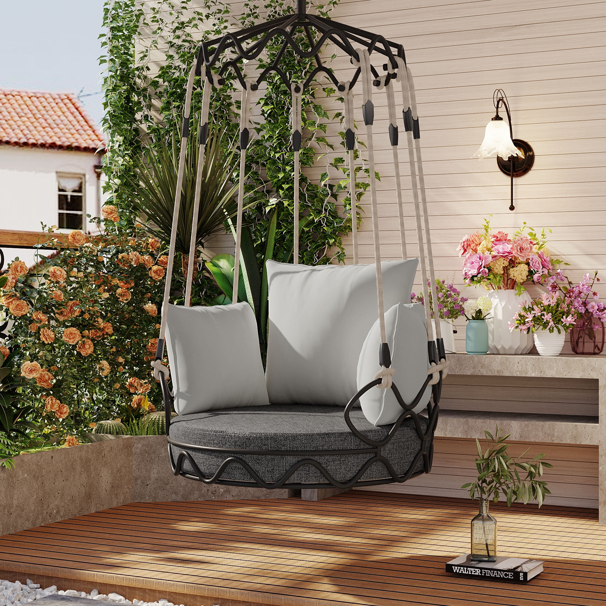 Euroco Hanging Outdoor Swing Chair with 8" Thick Cushion, Fade ...