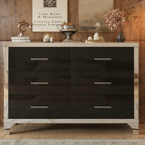 Elegant High Gloss Dresser with Metal Handle, Mirrored Storage Cabinet ...