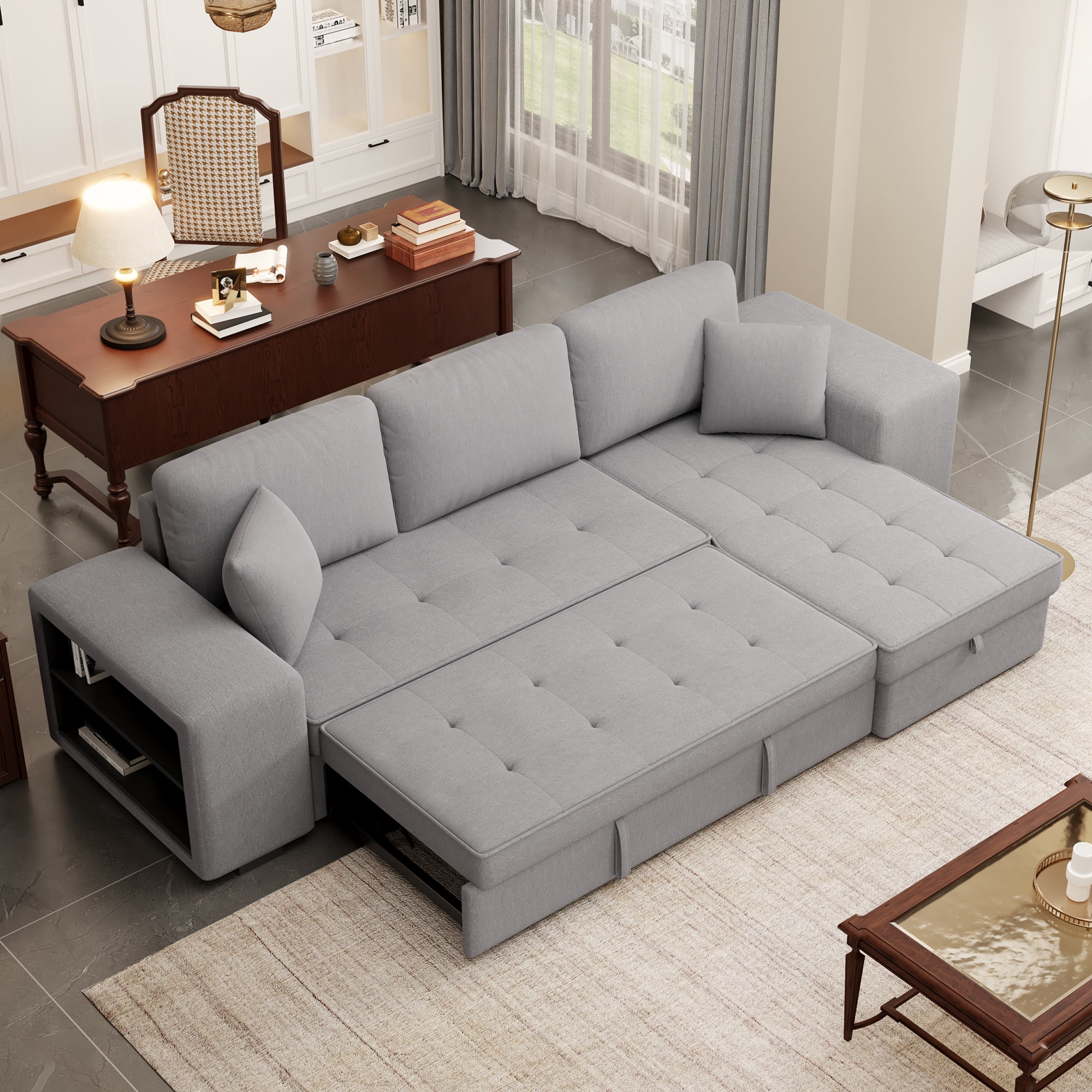 Euroco L-Shape Sectional Sofa 3 Seat Reversible, Pull Out Sleeper Sofa ...