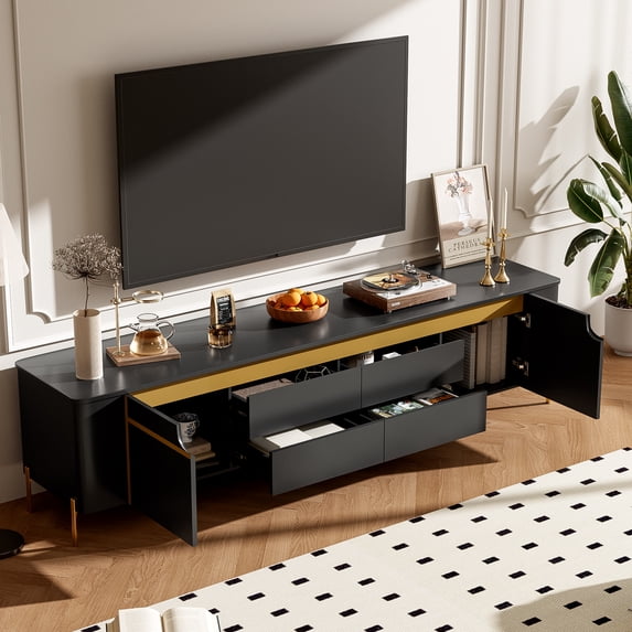 Euroco Light Luxury TV Stand with 2 Cabinets and 4 Drawers – Gold Metal ...