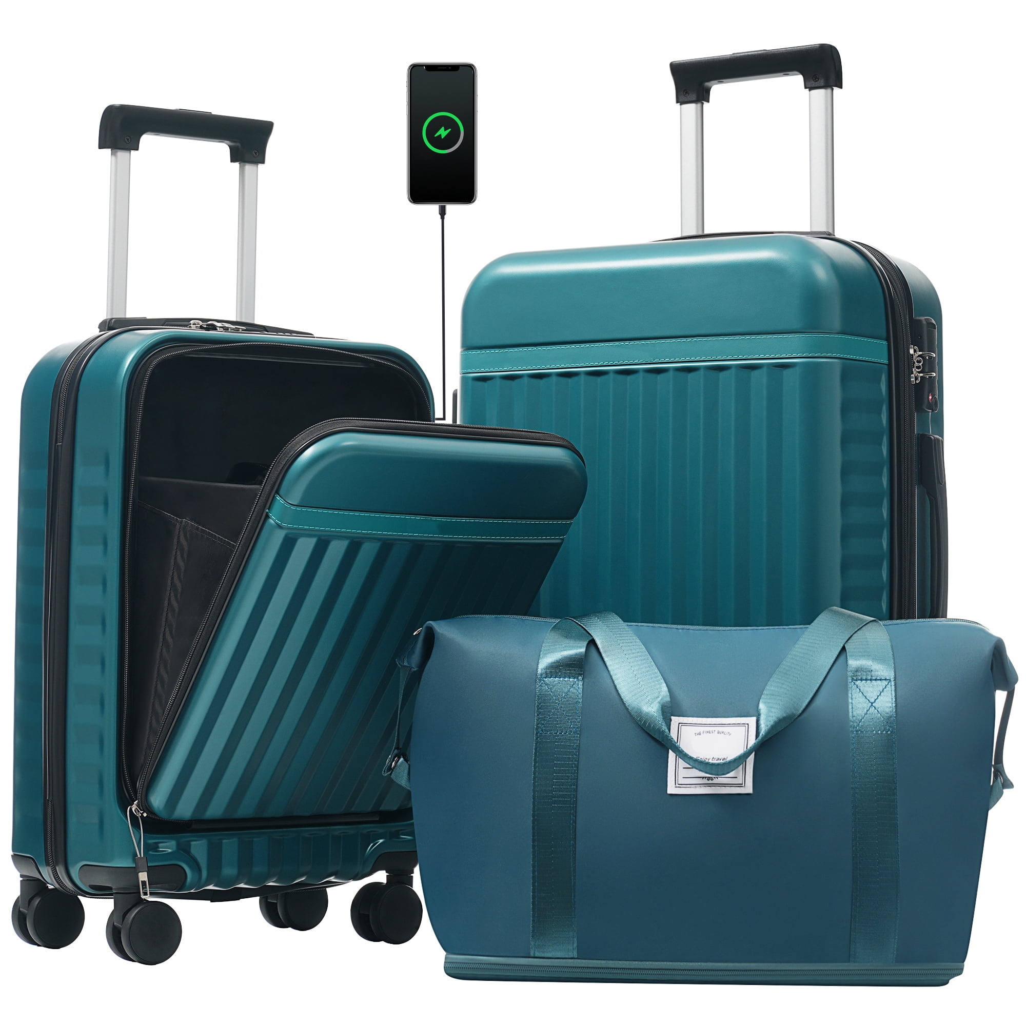 Euroco Luggage Sets 3 Piece,Front Opening Hardside Carry on Luggage ...