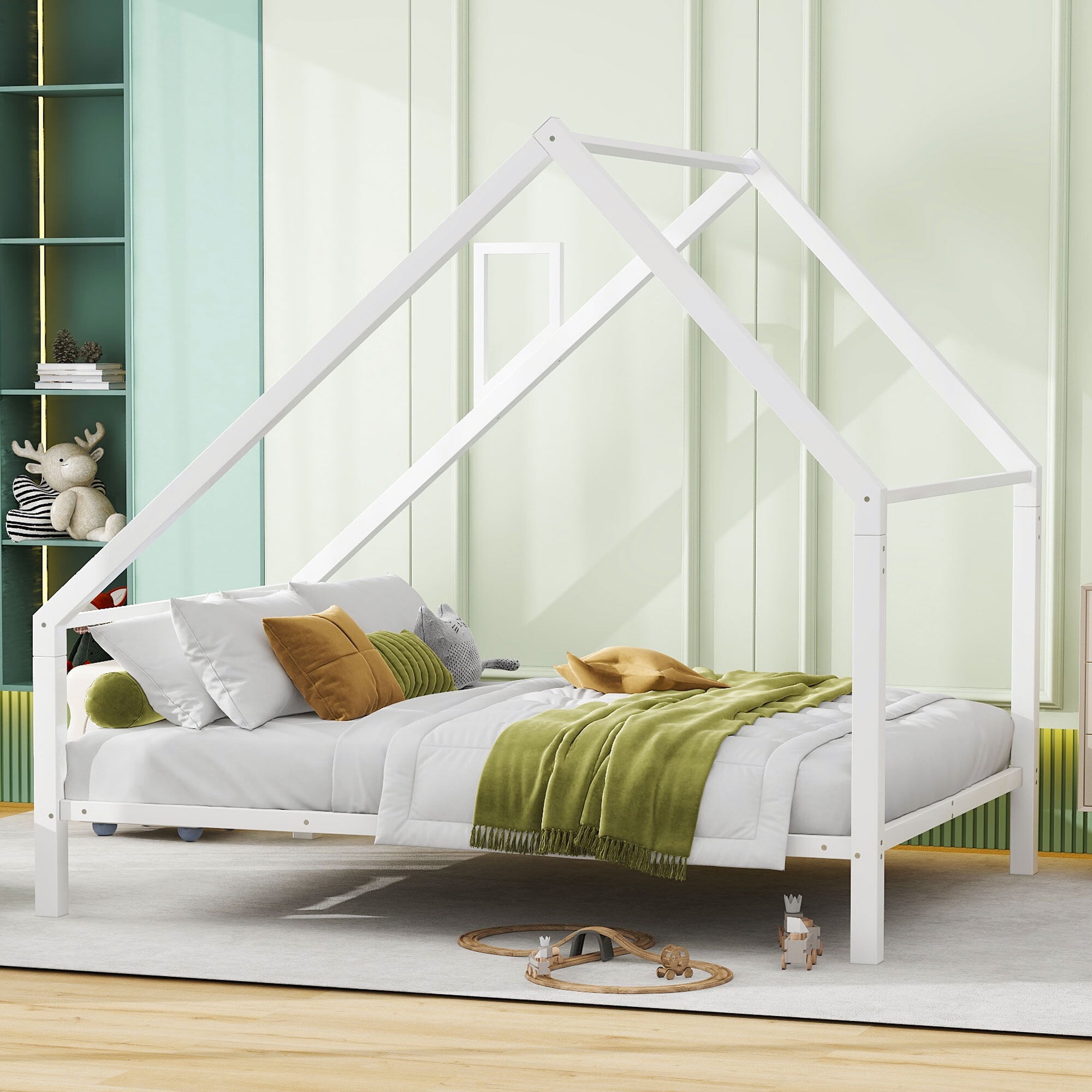 Euroco Metal Full Size Tent Bed with Roof, House Bed for Kids, White ...