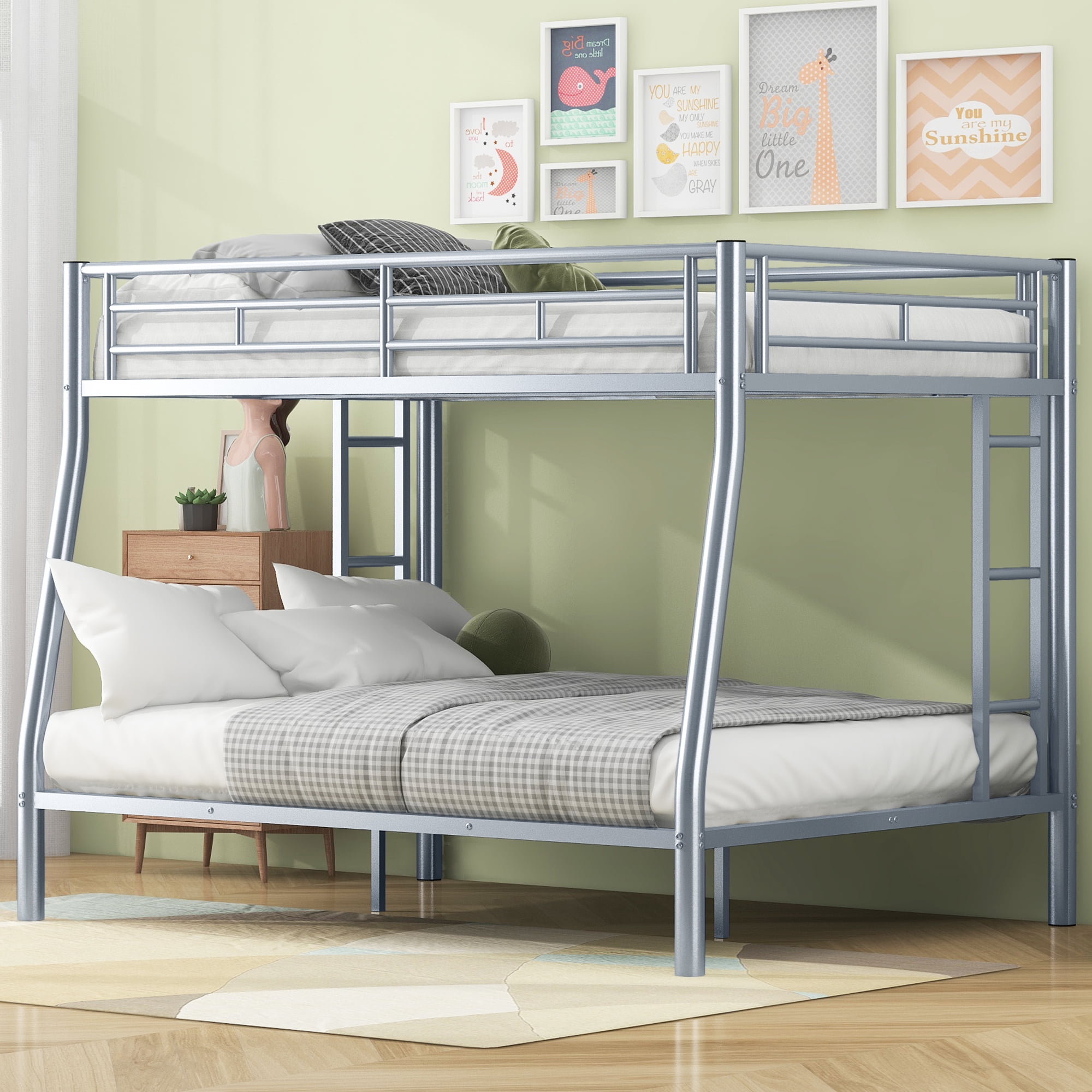 Euroco Metal Full XL over Queen Bunk Bed Frame for Kids Teens Adults ...