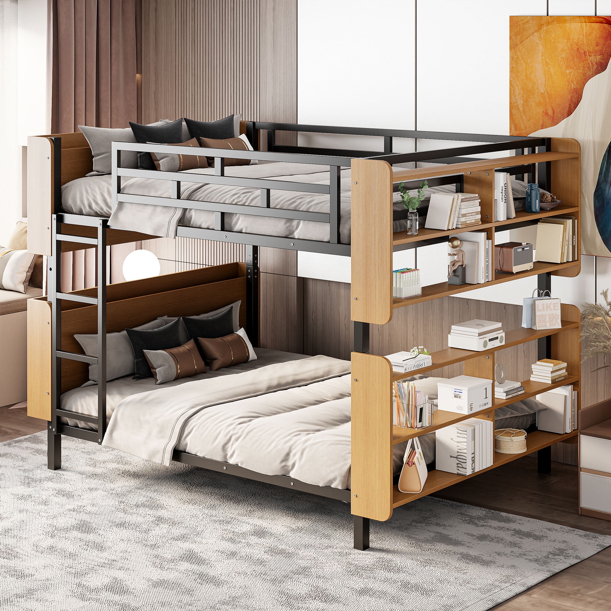 Euroco Metal Full over Full Bunk Bed, Convertible Beds with Storage ...