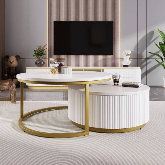 Euroco Modern 2-Piece Nesting Coffee Table Set with Fluted Base and ...