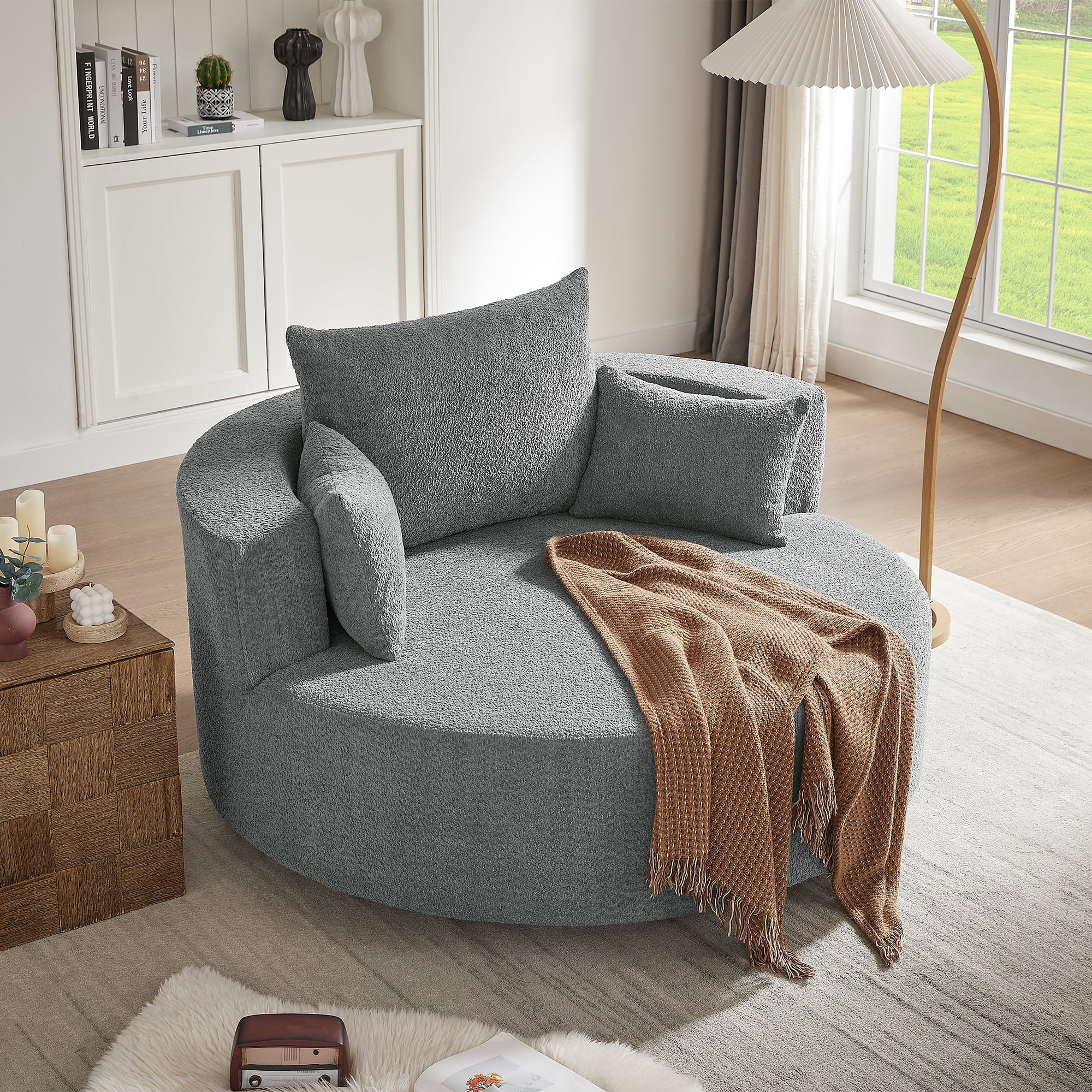 Euroco Modern 360° Swivel Lounge Chair with Deep Seat, Chenille ...