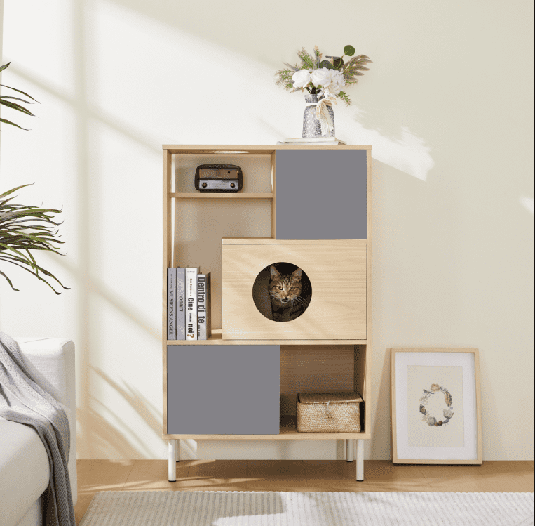 Euroco Modern Cat Bookcase & Cat Tree Shelves with Storage - Walmart.com