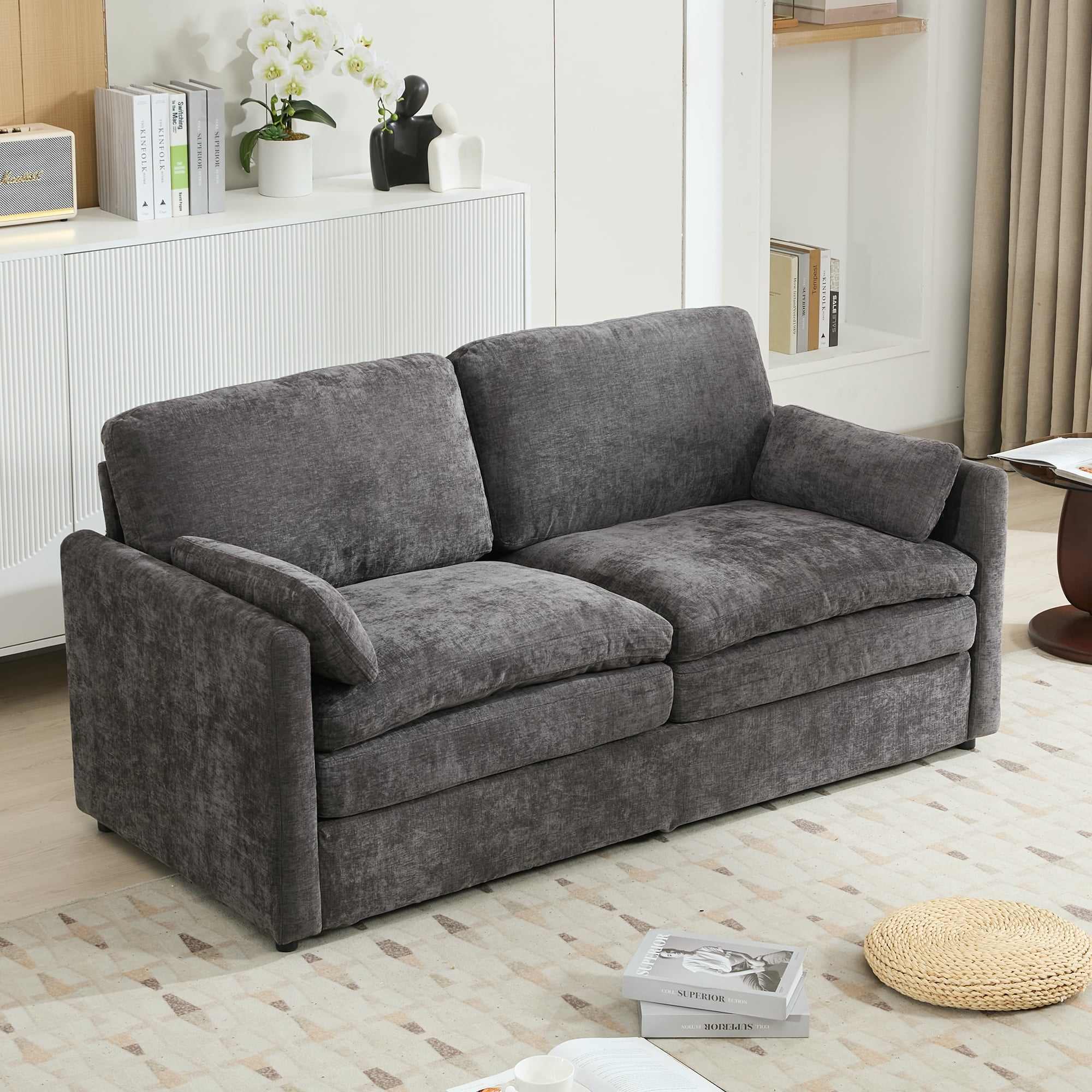 Euroco Modern Chenille Loveseat Sofa with Double-Layered Cushions ...