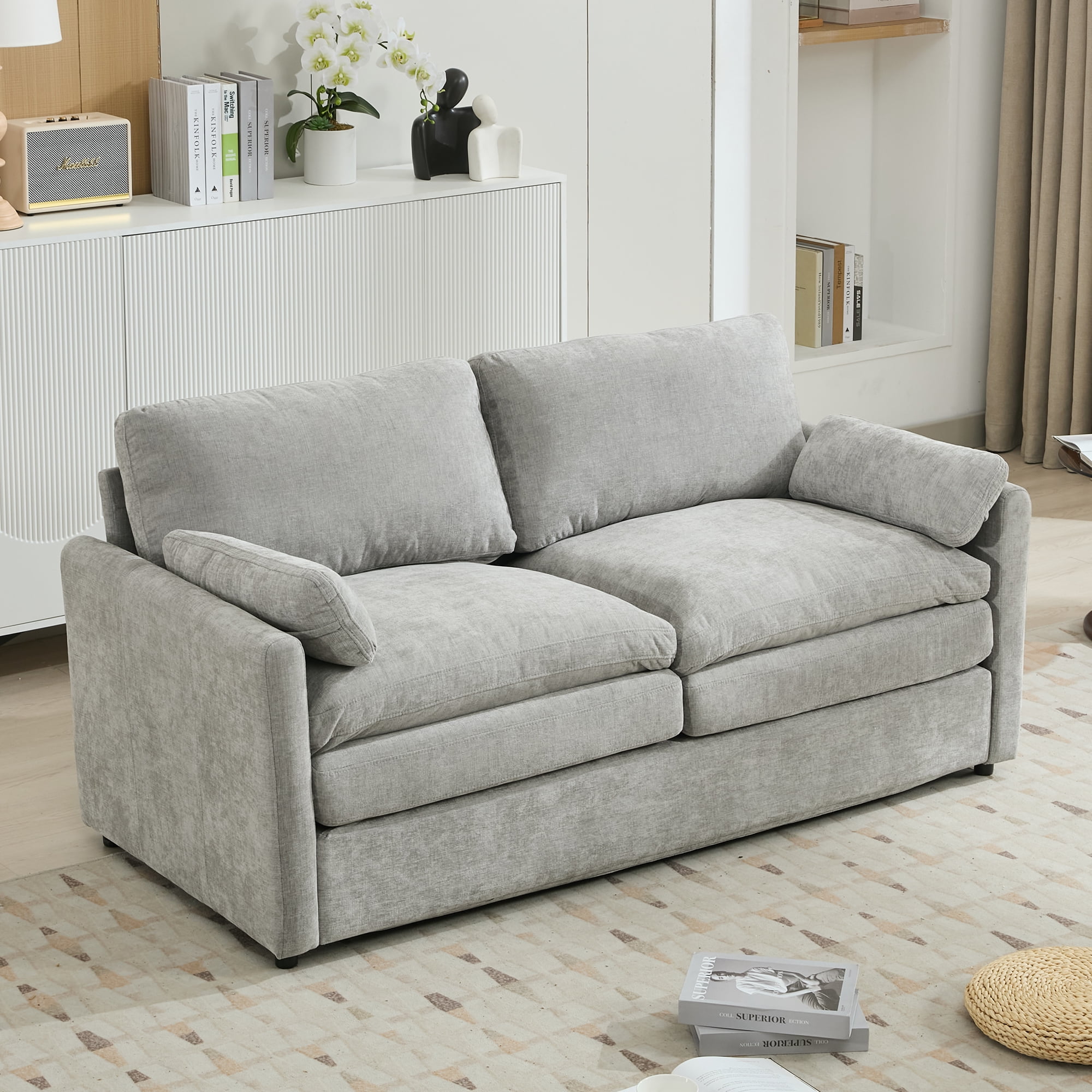 Euroco Modern Chenille Loveseat Sofa with Double-Layered Cushions, Ergonomic Armrests ...
