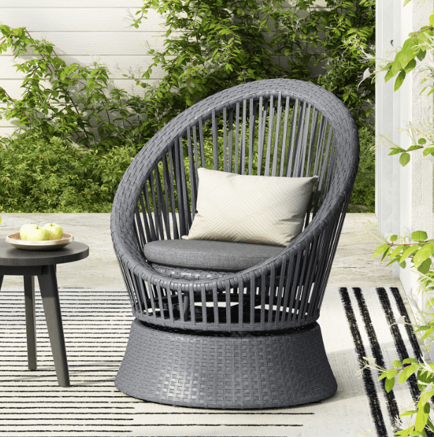 Euroco Modern PE Rattan Lounge Chair with Cushion, Indoor/Outdoor ...