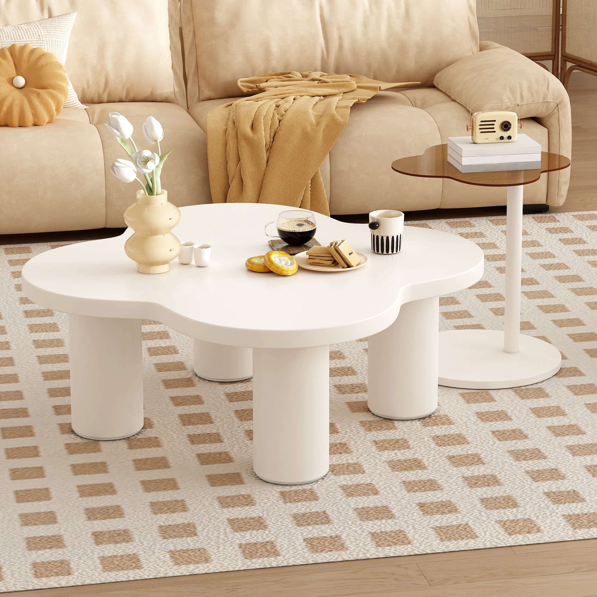 Euroco Modern Petal-Shaped Nesting Coffee Table Set with Glass & Solid ...
