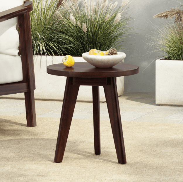 Euroco Modern Round Acacia Wood End Table with 3-Leg Design ...