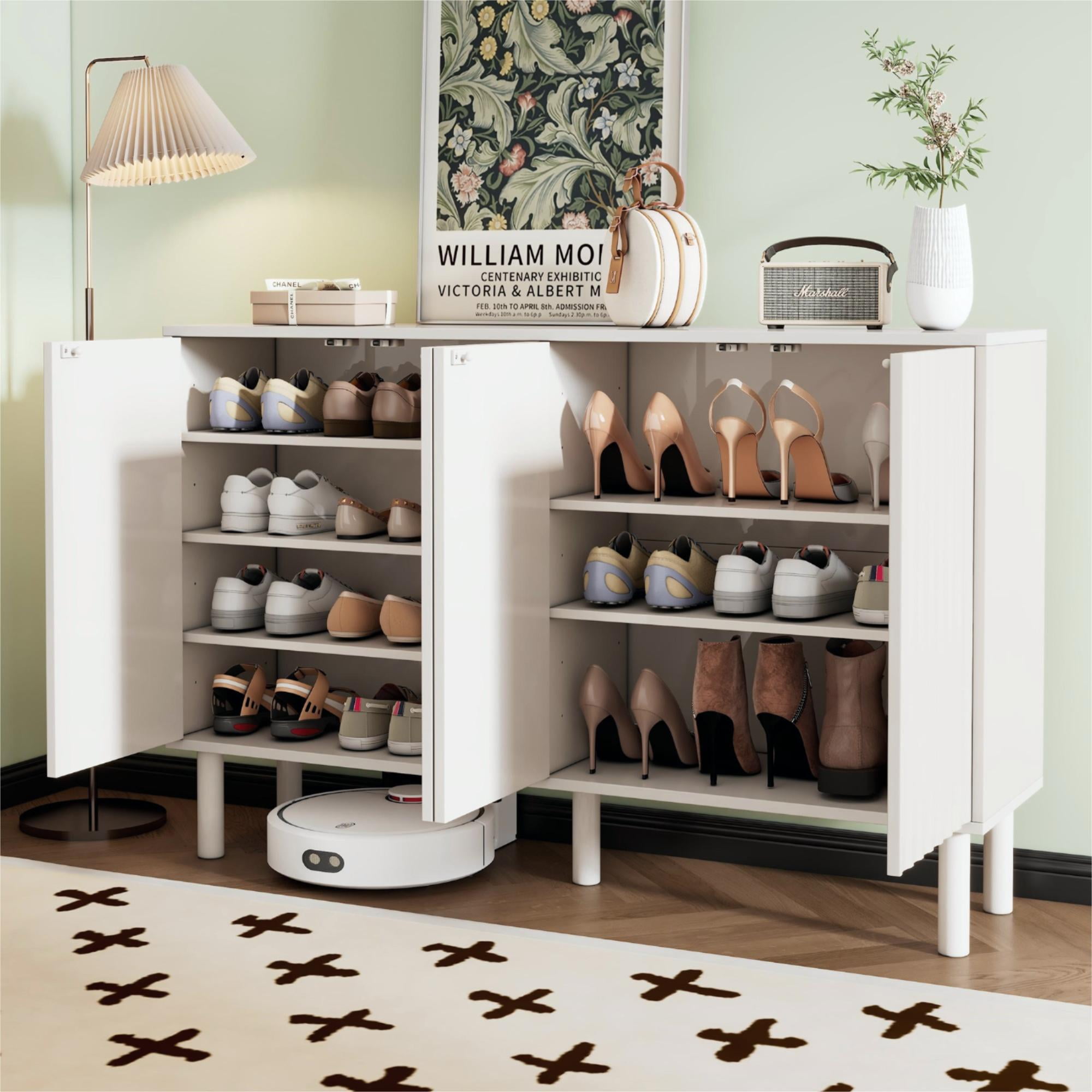 Euroco Modern Shoe Cabinet with Fluted Doors, Adjustable Shelves, and ...