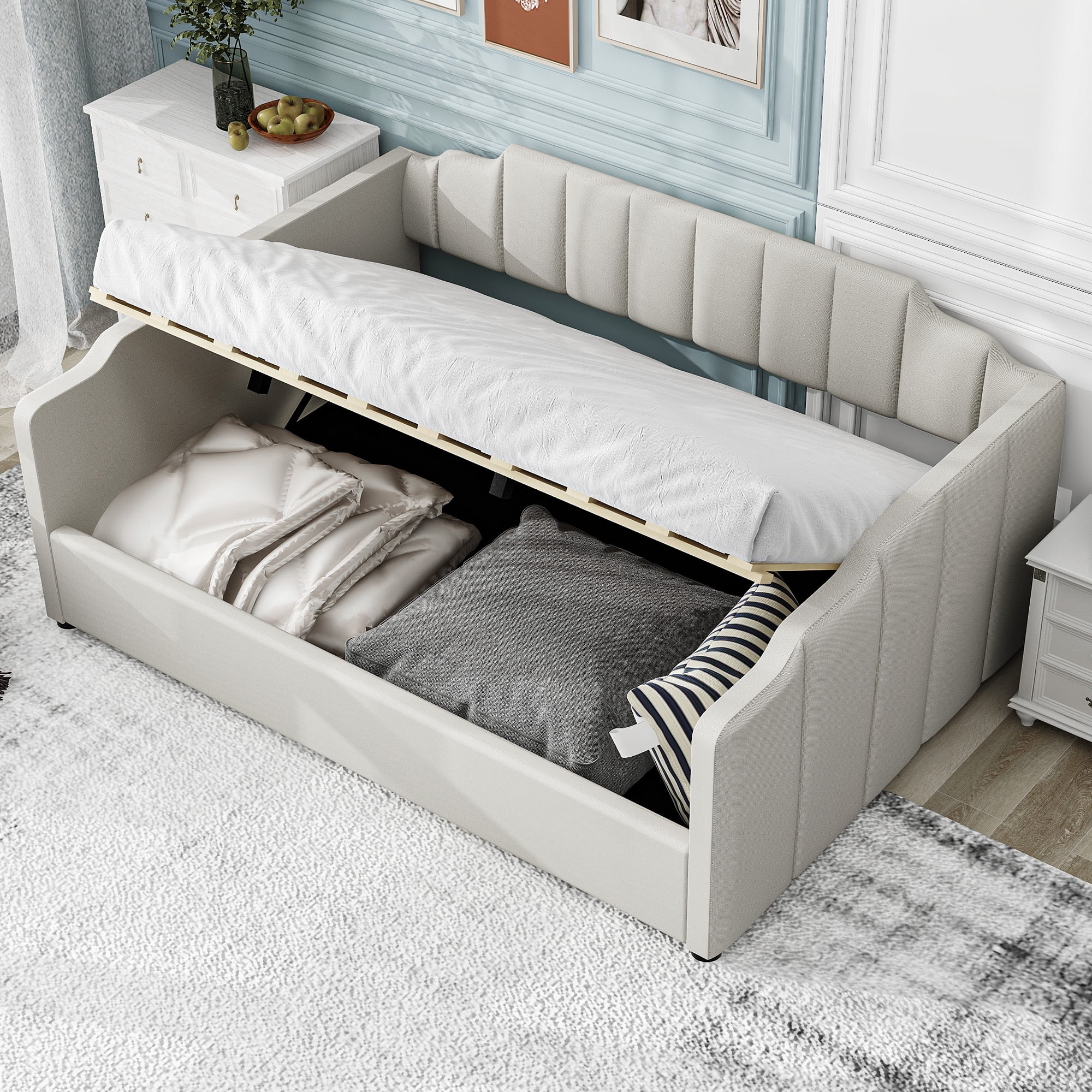 Euroco Modern Upholstered Full Size Daybed, Lift up Storage Bed for ...