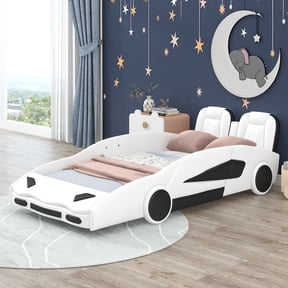 Euroco Car-Shaped Full Size Wood Platform Bed for Kids Teens Bedroom ...