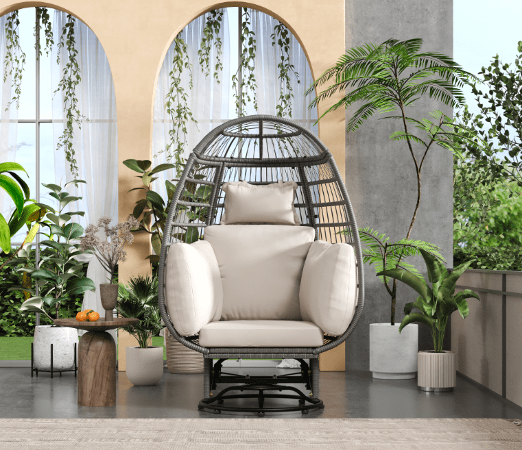Euroco Outdoor Egg Swivel Rocker Chair with Cushions, 360° Rotation ...