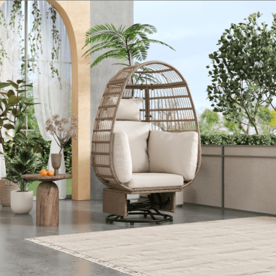 Euroco Outdoor Egg Swivel Rocker Chair with Cushions, 360° Rotation ...