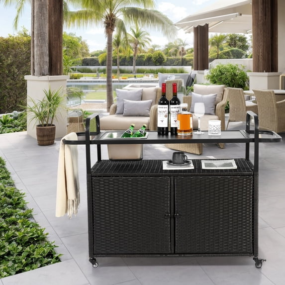 Euroco Outdoor Utility Serving Cart with Handle & Side Basket, All ...