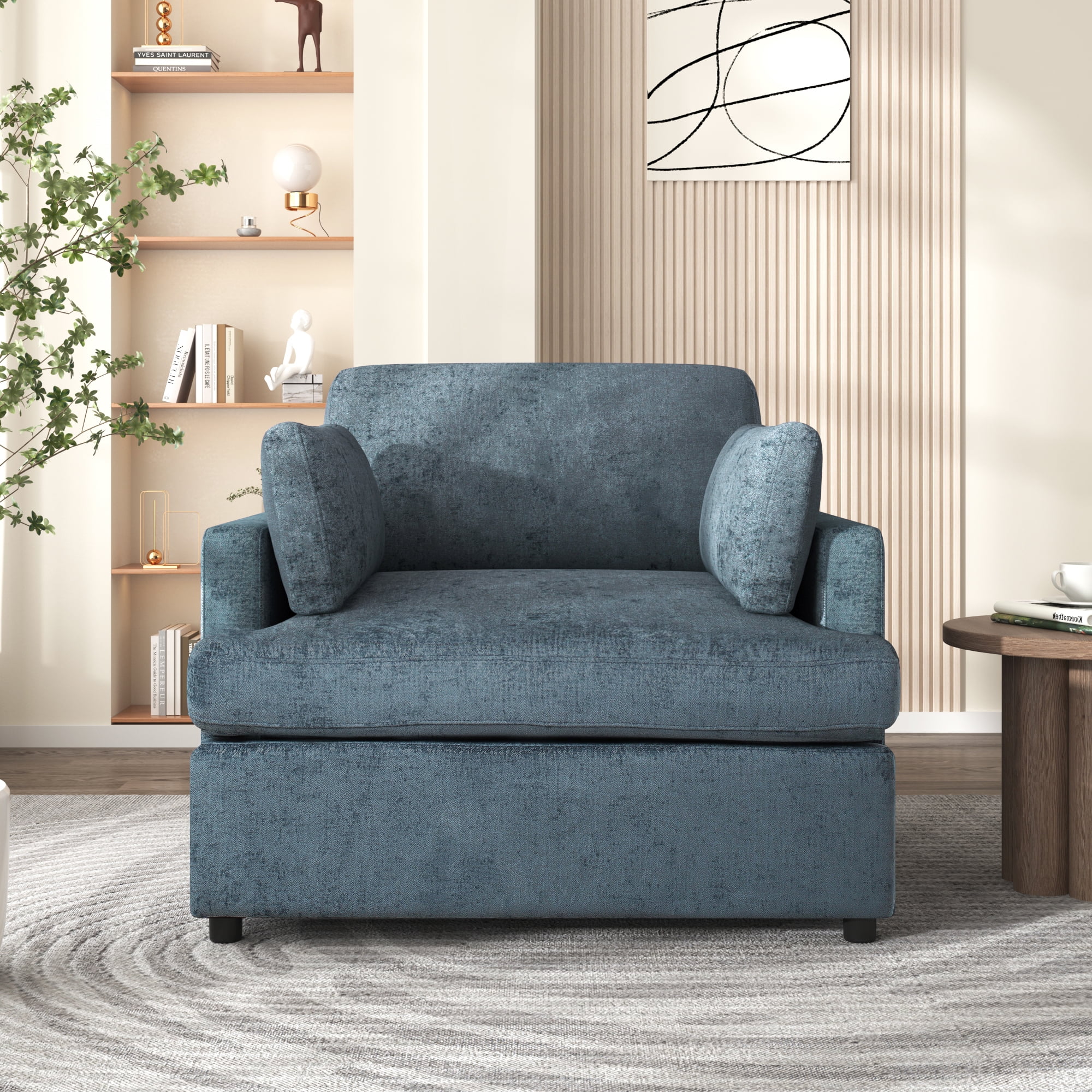 Euroco Oversized Accent Chair, 37" Wide Armchair with 2 Throw Pillow ...