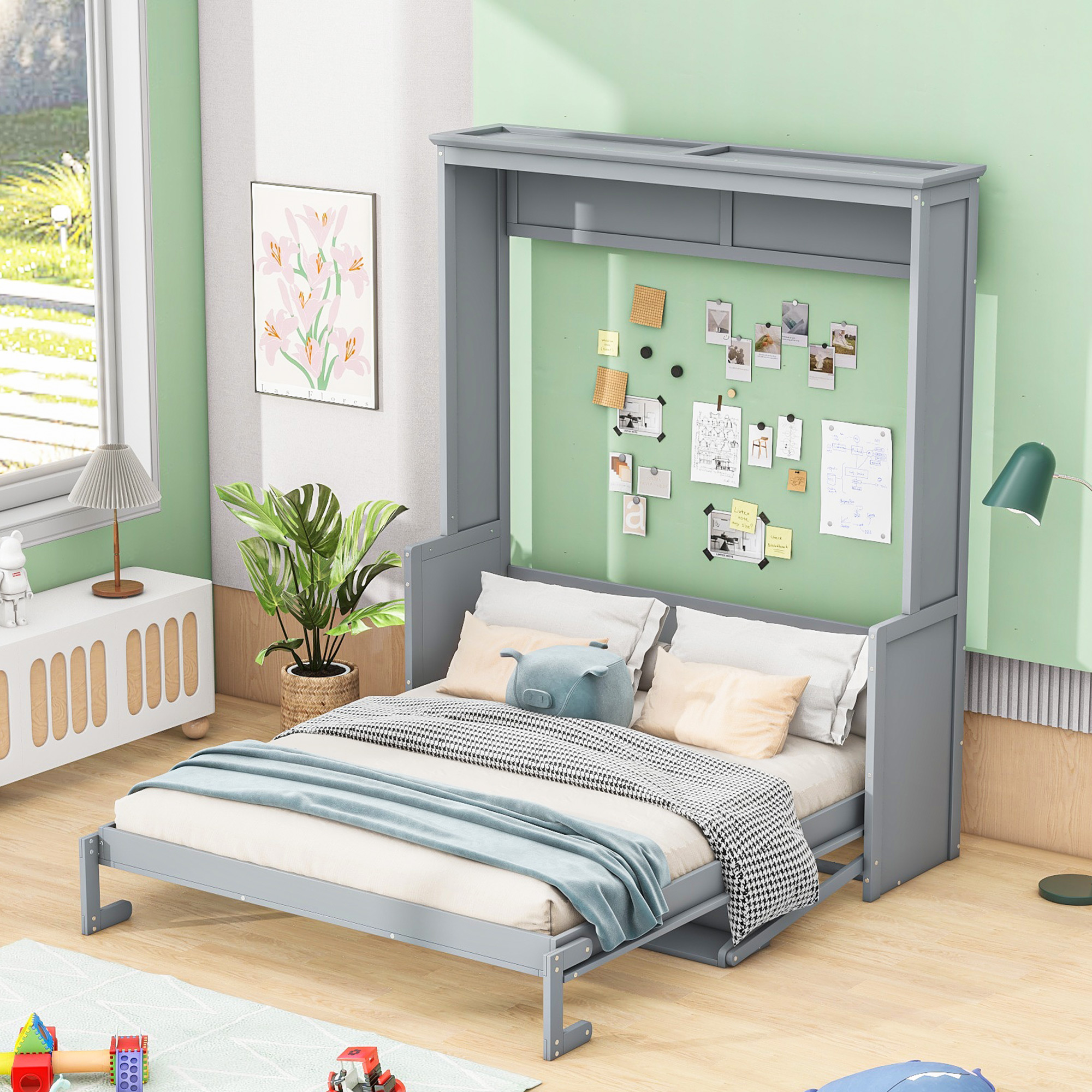 Mjkone Queen Foldable Murphy Wall Bed,Multipurpose Cabinet Murphy Bed ...